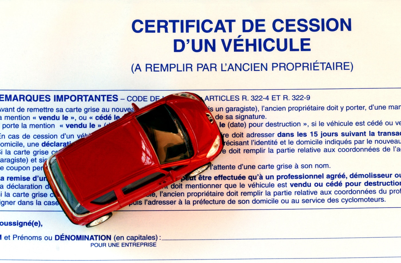 À propos de la déclaration de cession de voiture